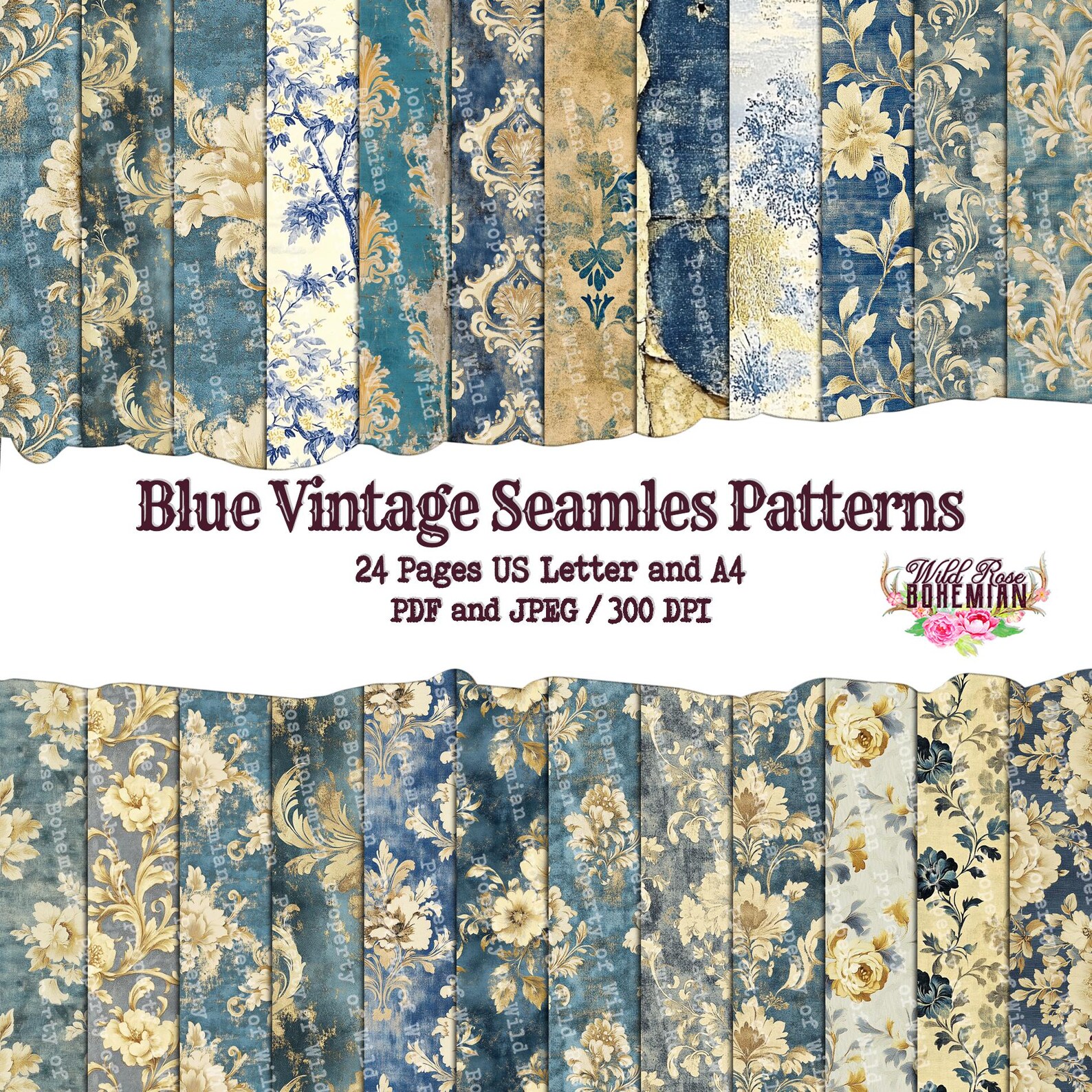 Pattern Victorian Blue and Roe Damask Printable Paper: Antique Ephemera ...