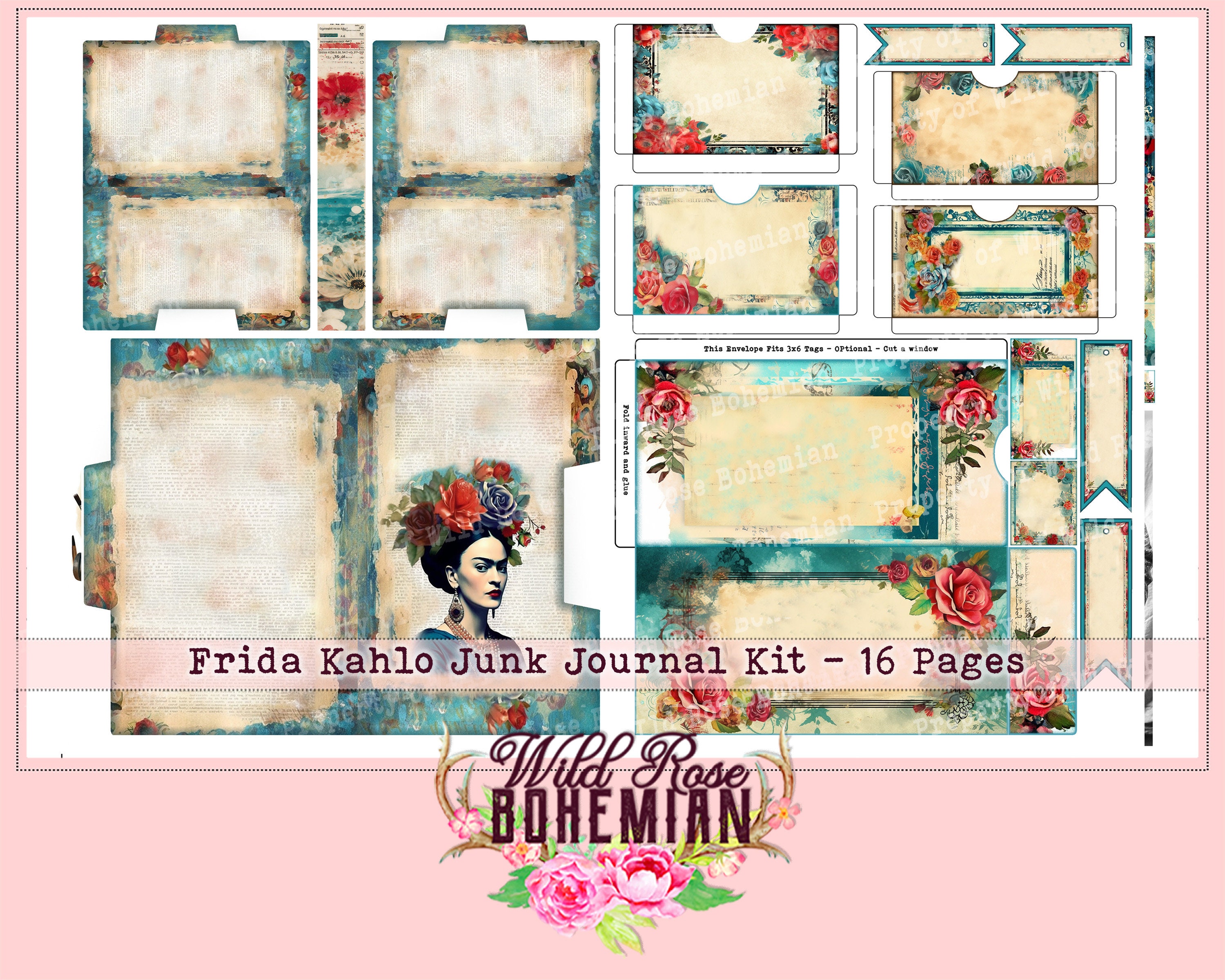 Frida Kahlo Junk Journal Kit, Frida Kahlo Printable Ephemera for ...
