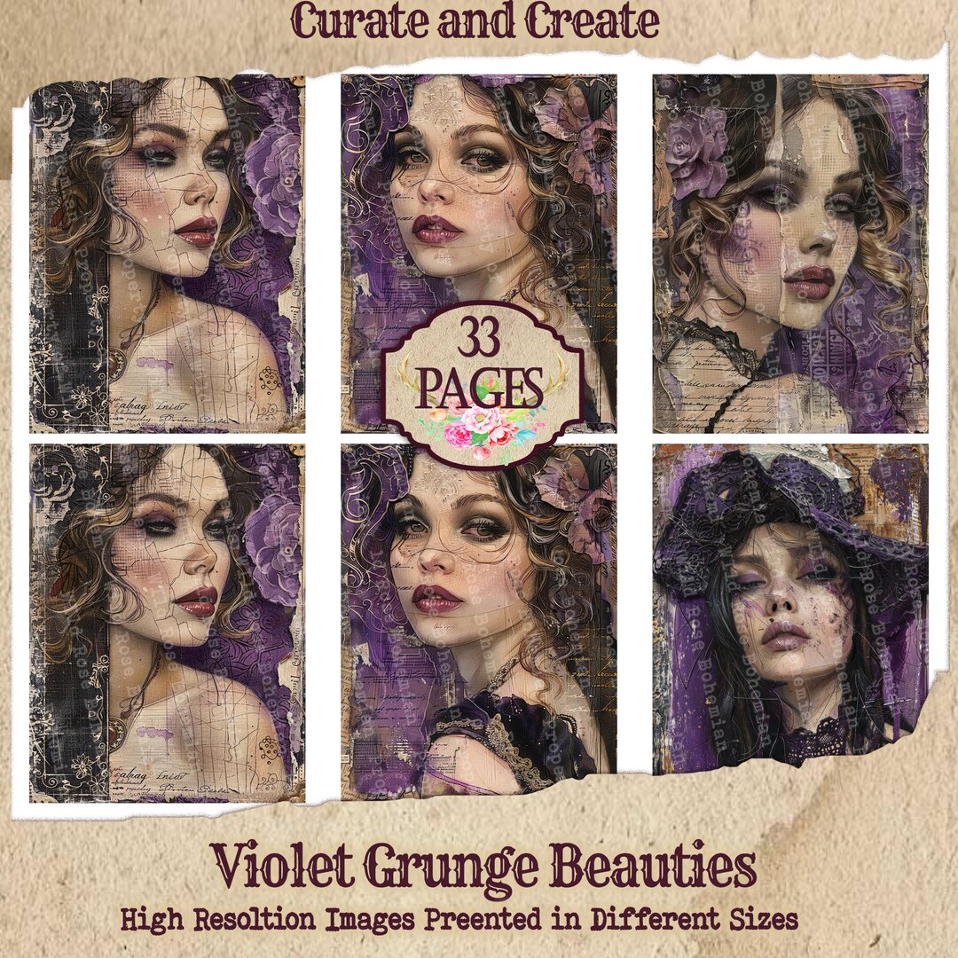 Violet Grunge Beauties: Gothic Portrait Paper Ephemera (PDF & JPEG ...
