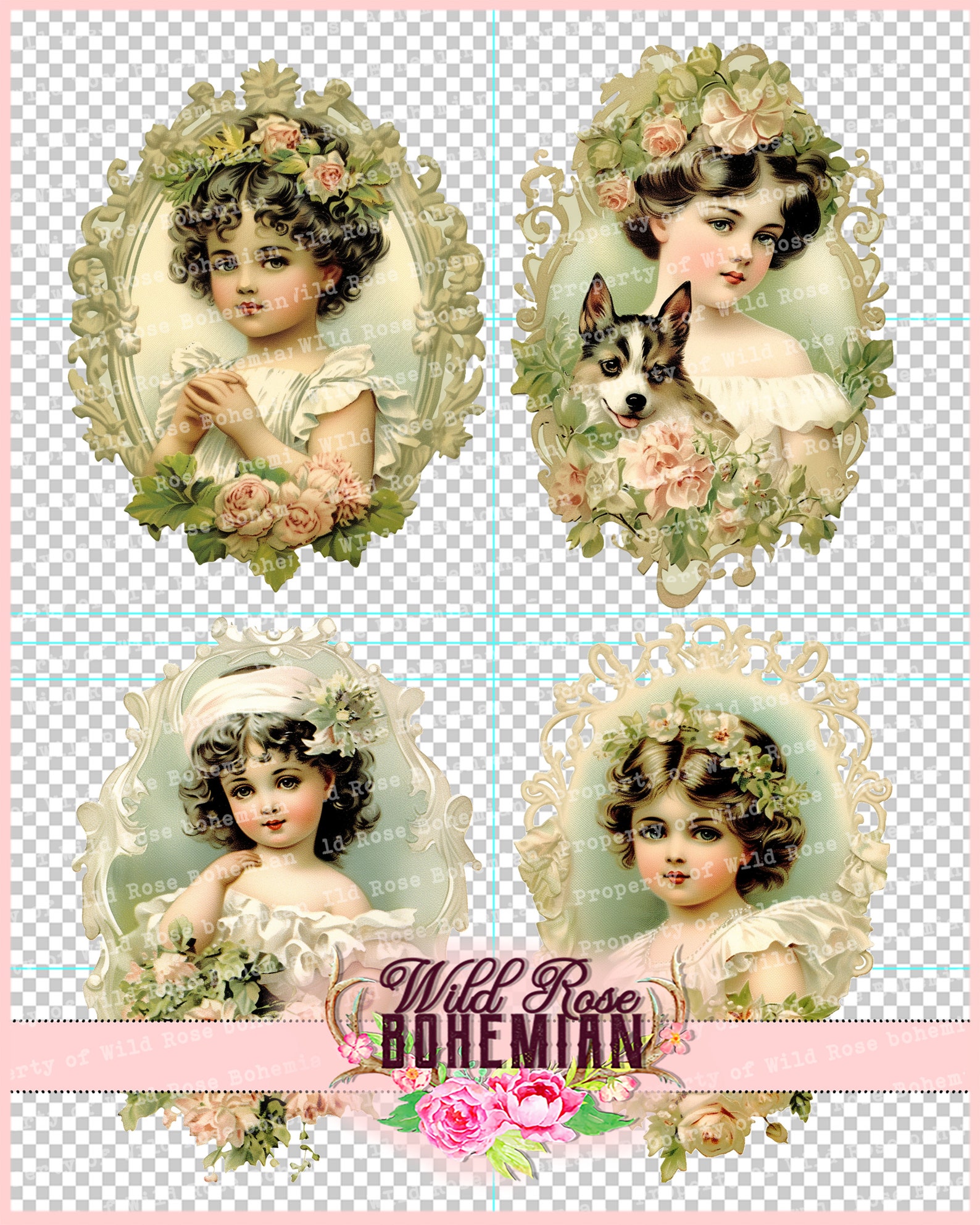 Shabby Chic Girls Cameos, Victorian Vintage Women Portraits, Victorian ...