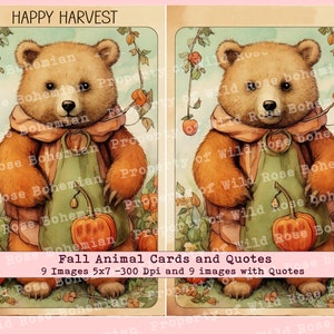 Fall Sentiments Printable Cute Animals, Fall Junk Journal Cards, Fall ...