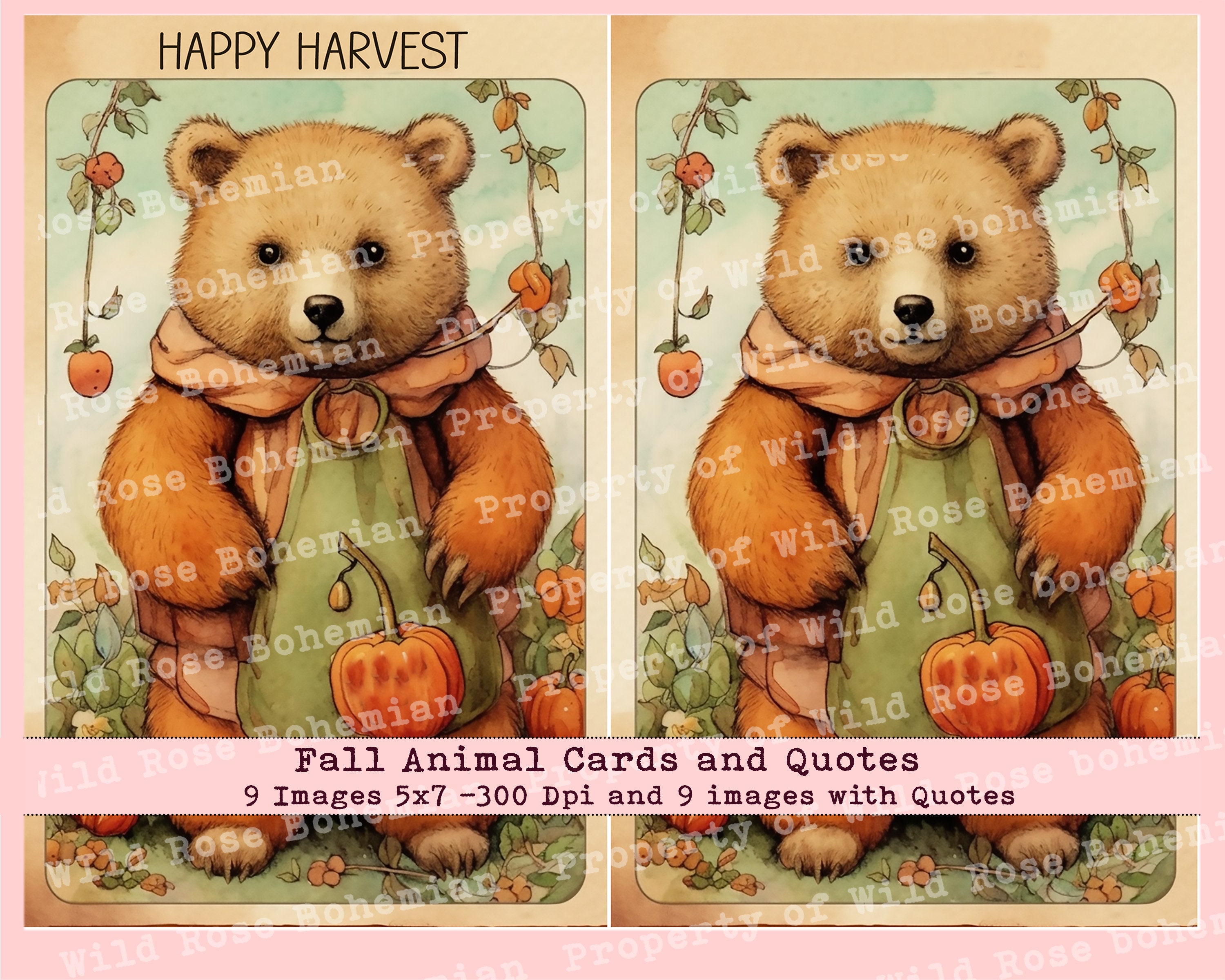 Fall Sentiments Printable Cute Animals, Fall Junk Journal Cards, Fall ...