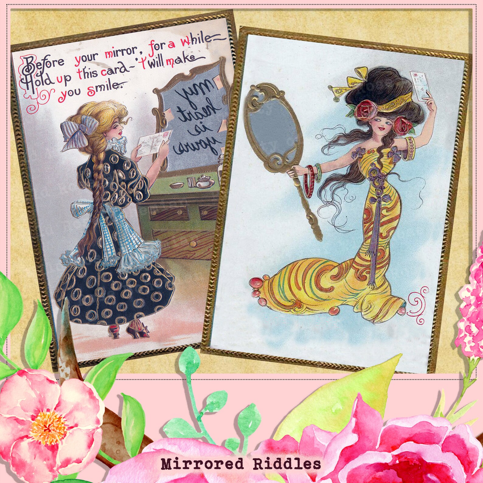 Fortune Teller Mirrored Riddle Printable Ephemera Vintage - Etsy