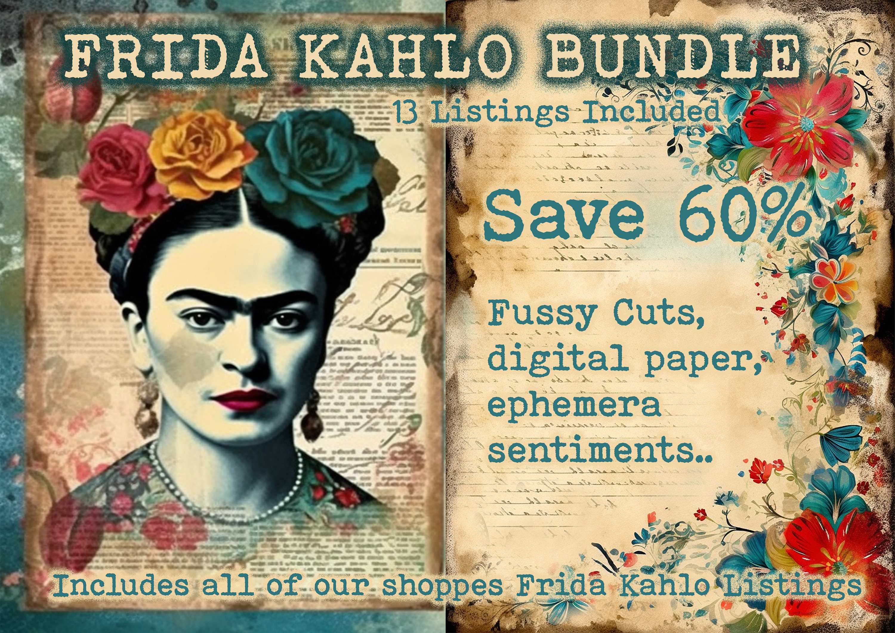 Printable Washi Tape, Bohemian Washi Tape, Frida Kahlo Washi Tape, Junk ...