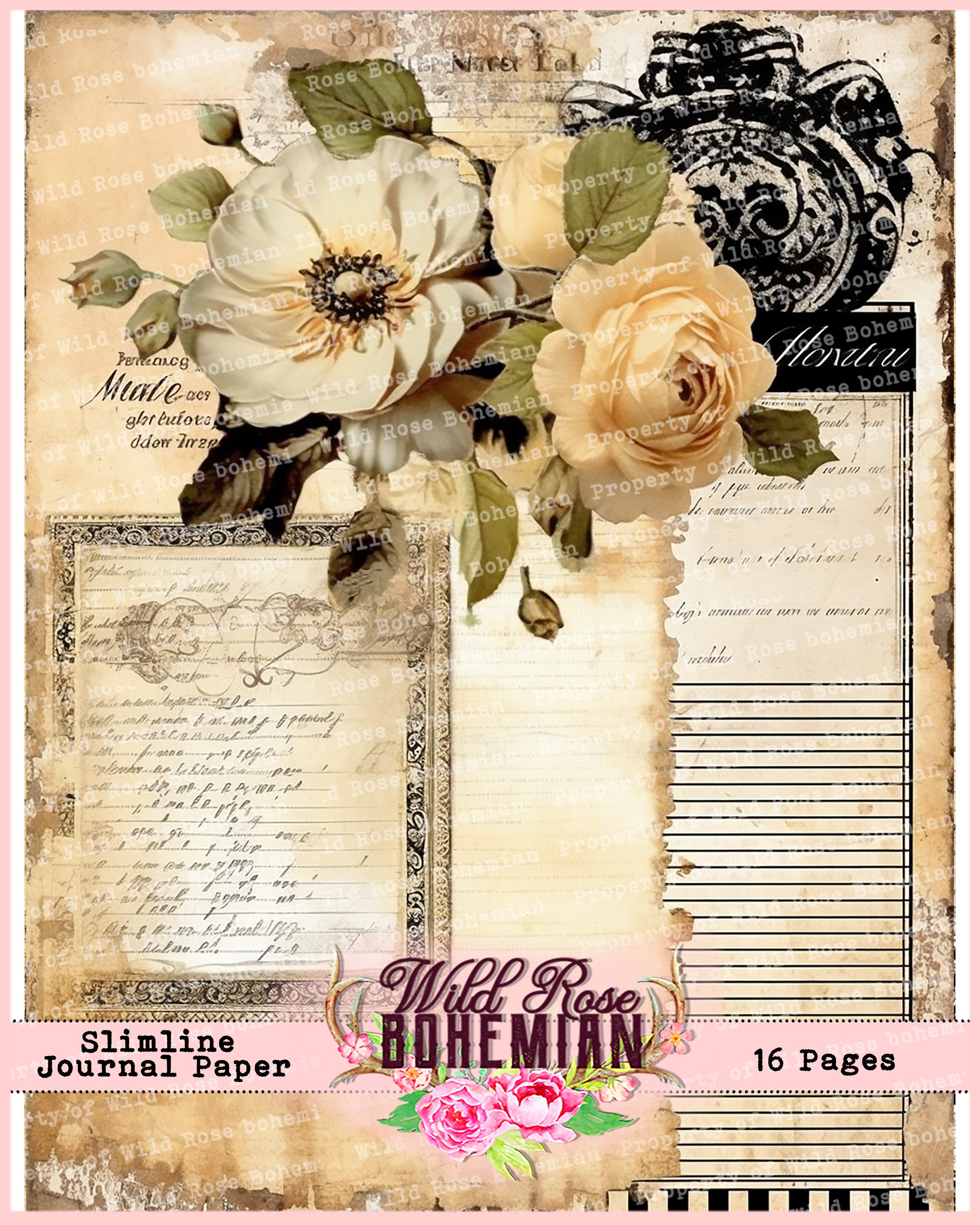 Farm Paper Slimline Journal Digital, Farmhouse Black Gingham and Rose ...