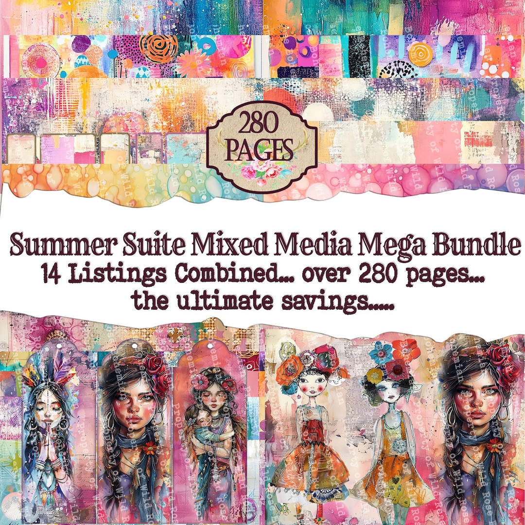 Summer Collage Art Papers Mega Bundle: Painted Journal Pages (digital ...