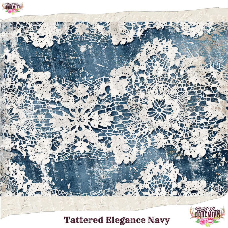 Navy Lace Printable Paper: Vintage Junk Journal Ephemera (digital ...