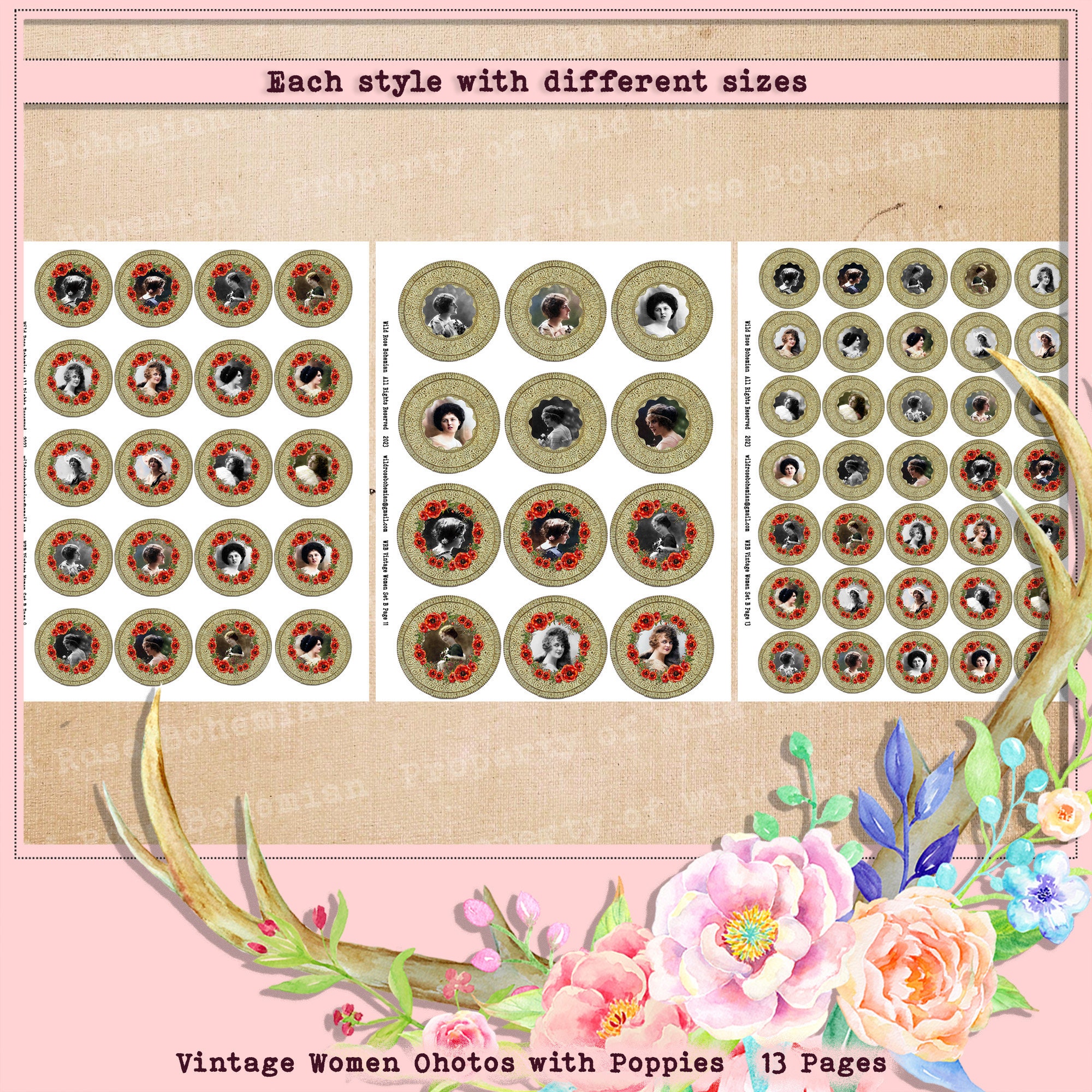 Antique Photos of Women, Junk Journal Antique Photos, Vintage Poppies ...