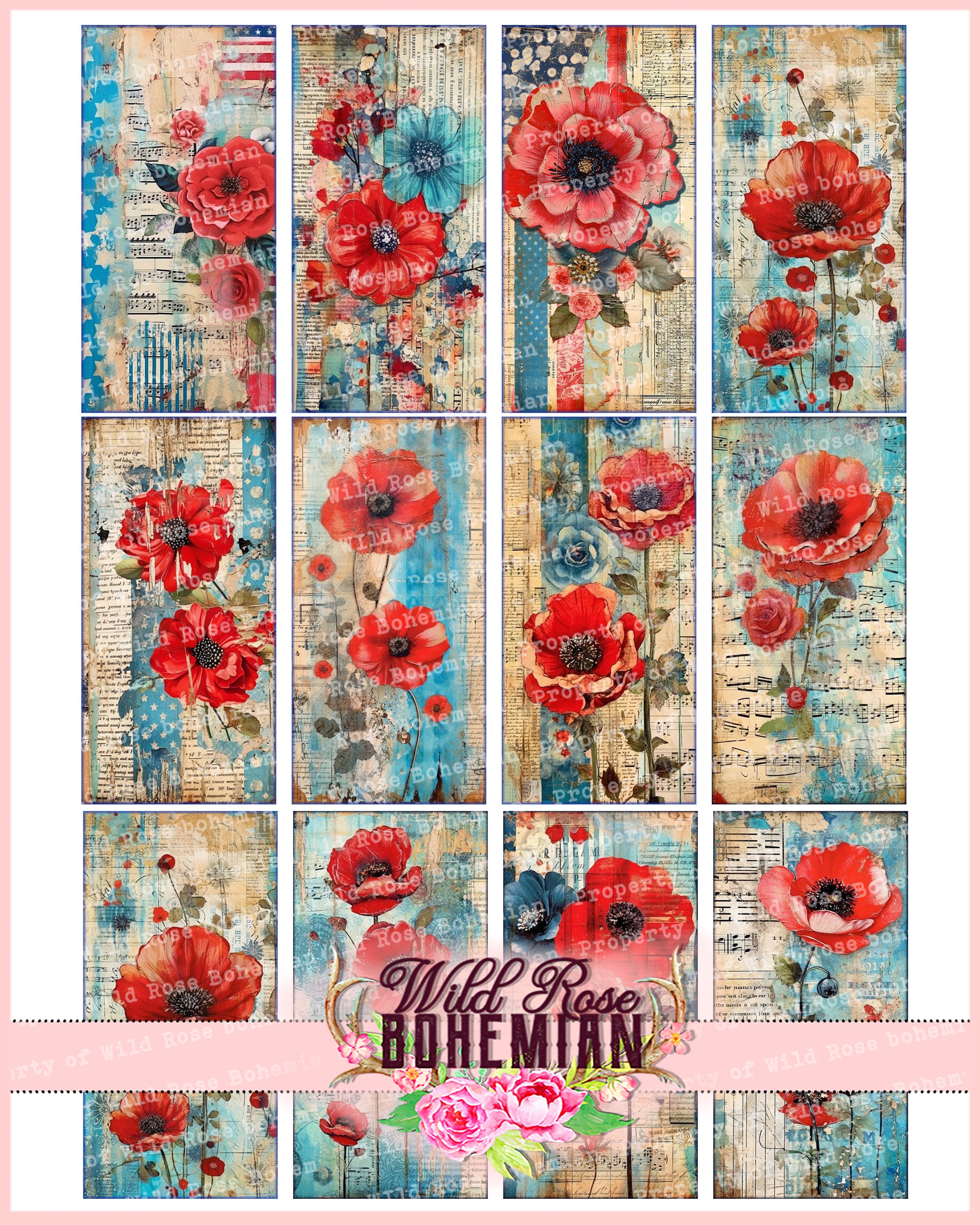Poppy Hang Tag Kit, Poppy Ephemera, Poppy Printable, Red and Blue ...
