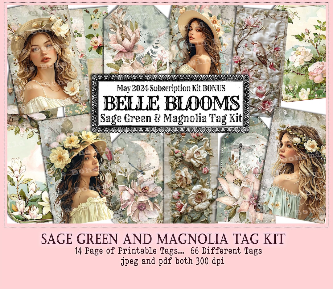 Vintage Green and Magnolia Tag Kit | Wallpaper Tag Kit | Dragonfly ...