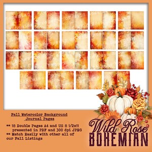 Fall Watercolor Digital Paper, Fall Watercolor Journal Pages, Junk ...