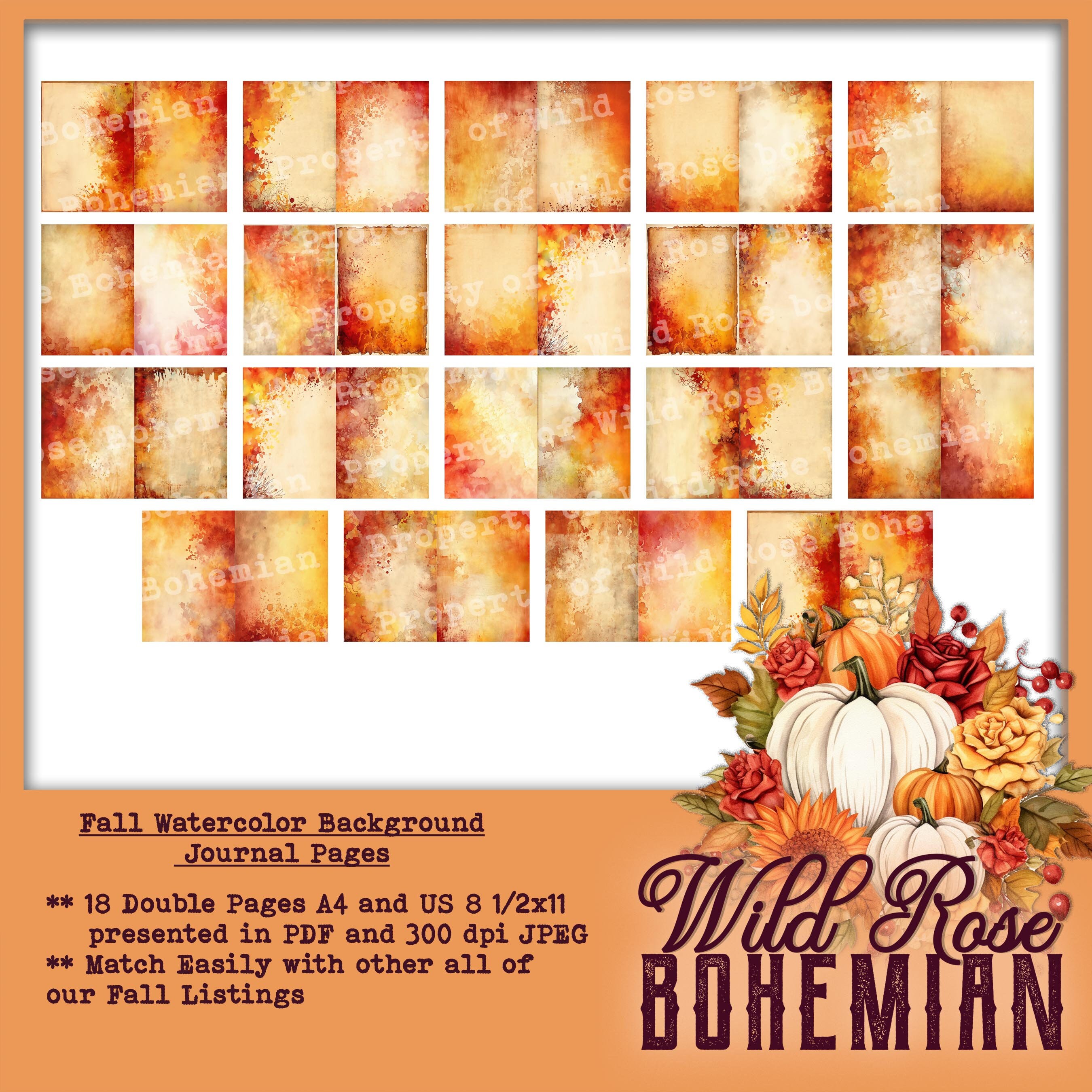 Fall Watercolor Digital Paper Fall Watercolor Journal Pages - Etsy
