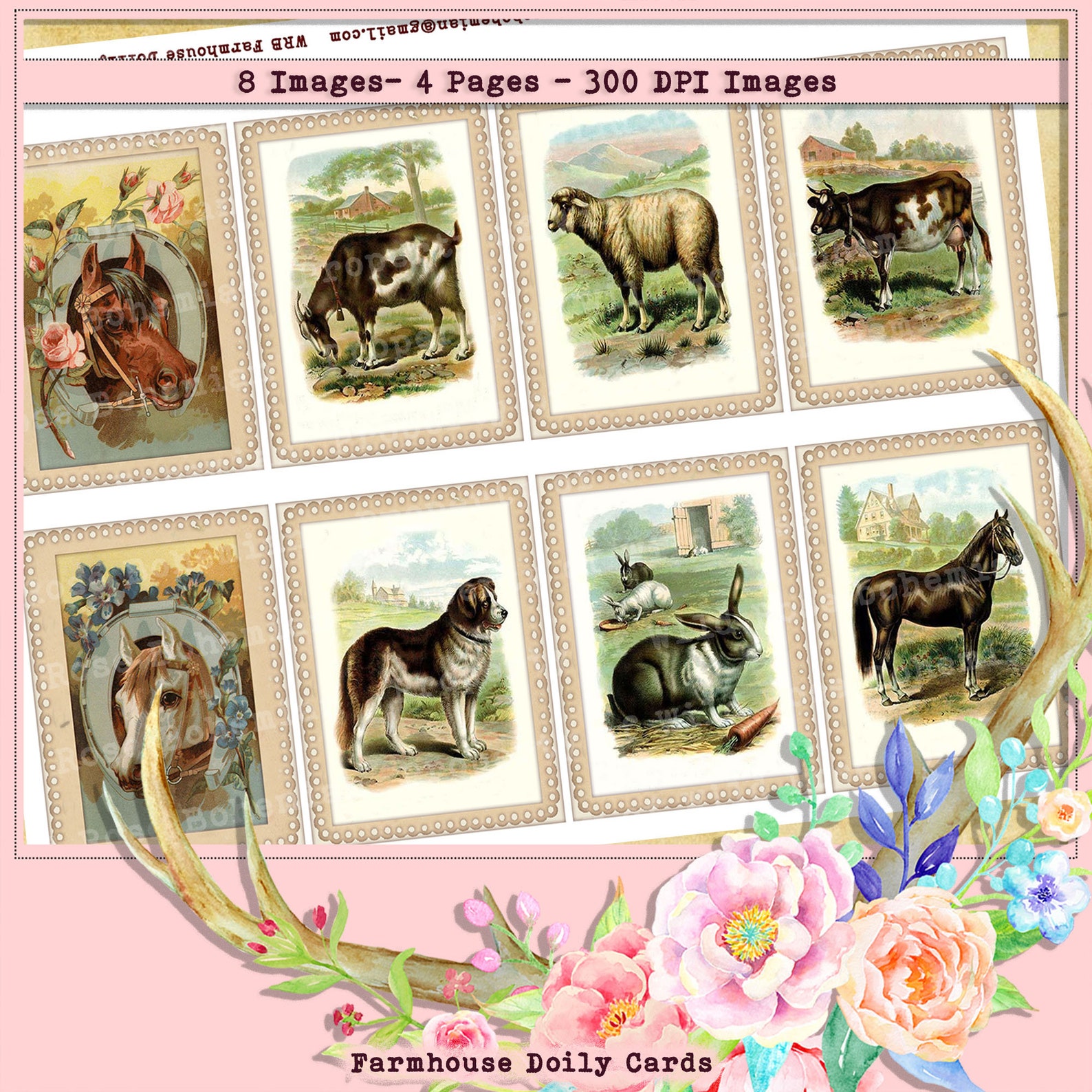 Farm Animal Lace Cards Farm Animal Images Junk Journal Farm - Etsy