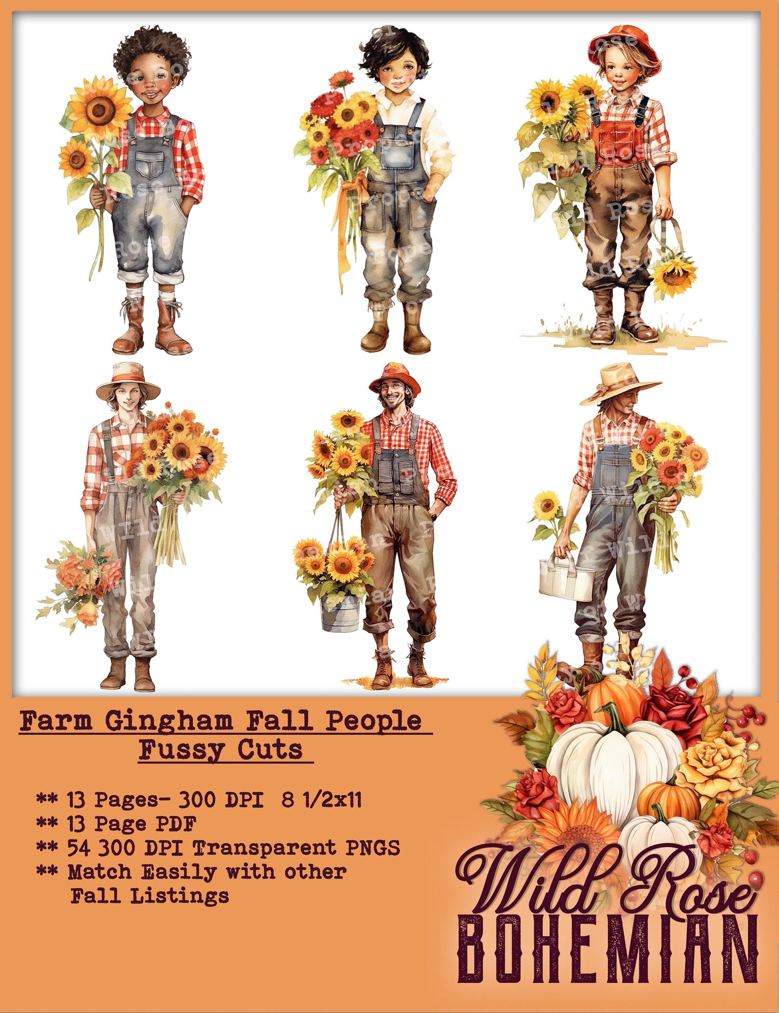 Farm People PNGS, Farm Gingham Clipart, Farm Girl Clipart, Fall Clipart ...