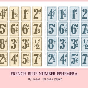 Number Labels, Vintage Number Label Ephemera, French Blue Numbers ...