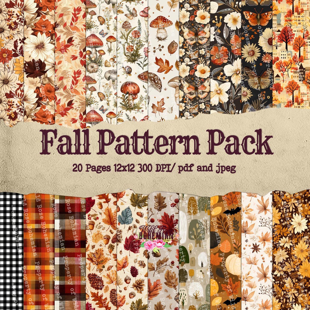 Autumn Digital Paper Pack: Vintage Fall Patterns for Art Journal, Fall ...