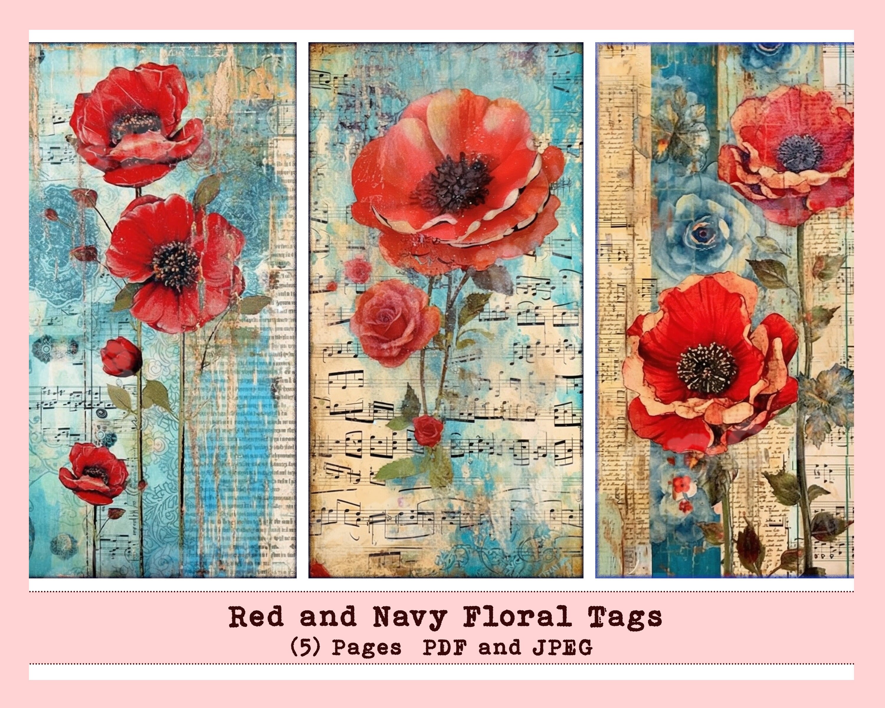 Poppy Hang Tag Kit, Poppy Ephemera, Poppy Printable, Red and Blue ...
