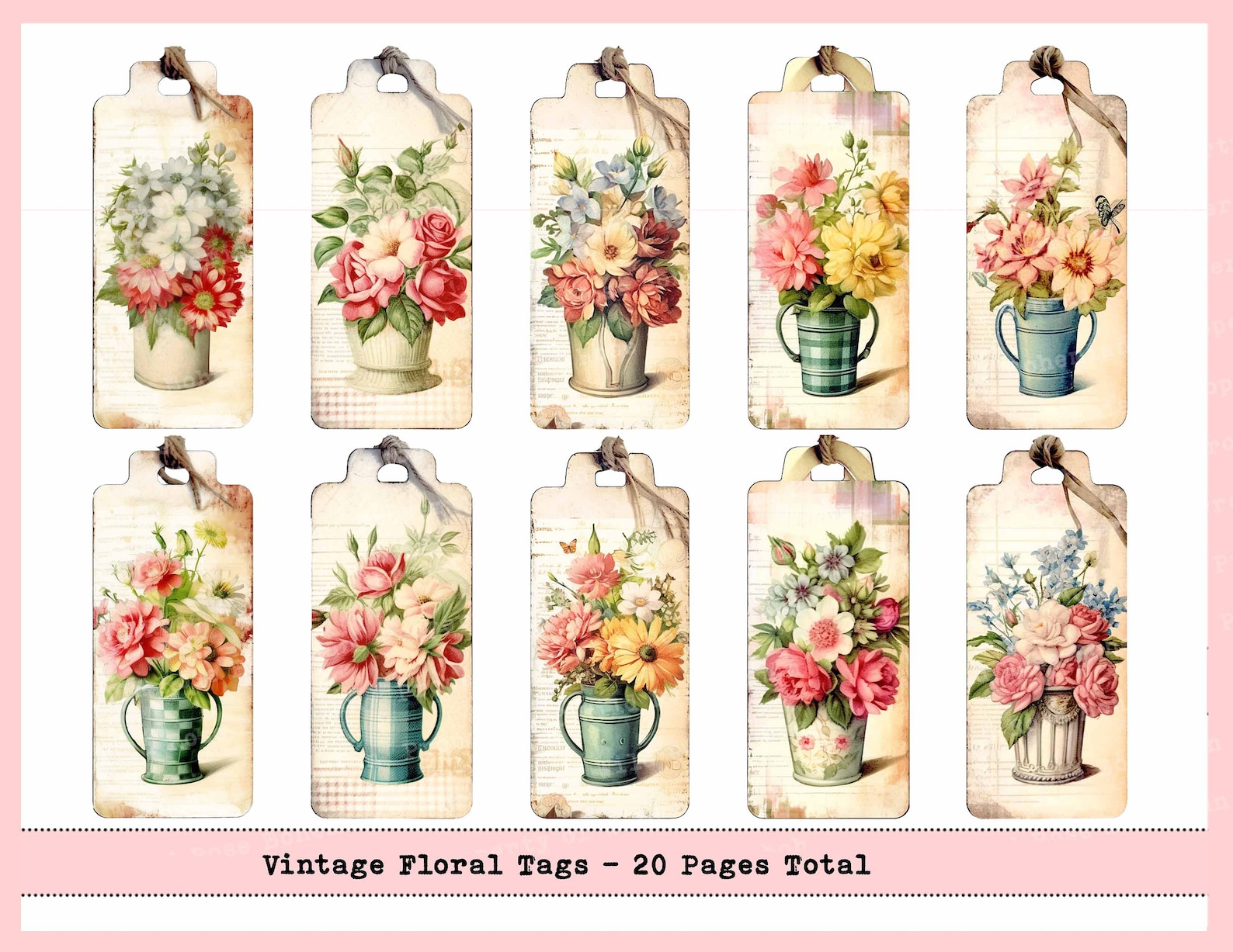 Vintage Floral Tags Junk Journal Ephemera Kit, Vintage Floral Tags ...