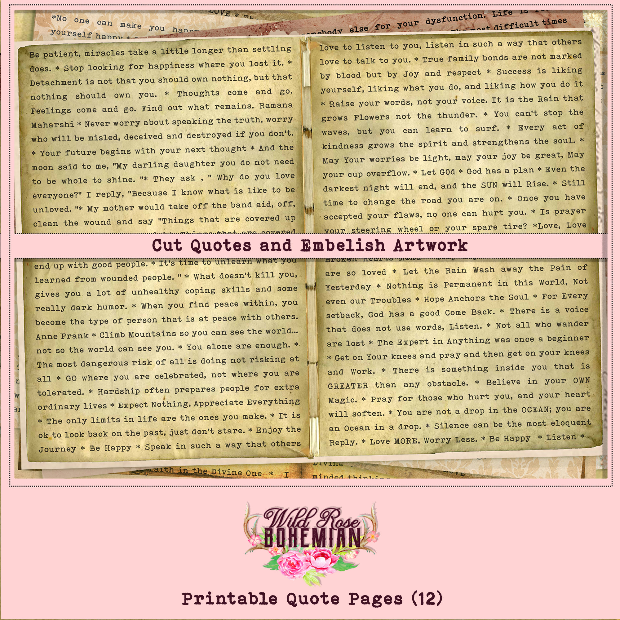 Printable Quote Pages, Journal Pages, Junk Journal, Kit, Printable ...