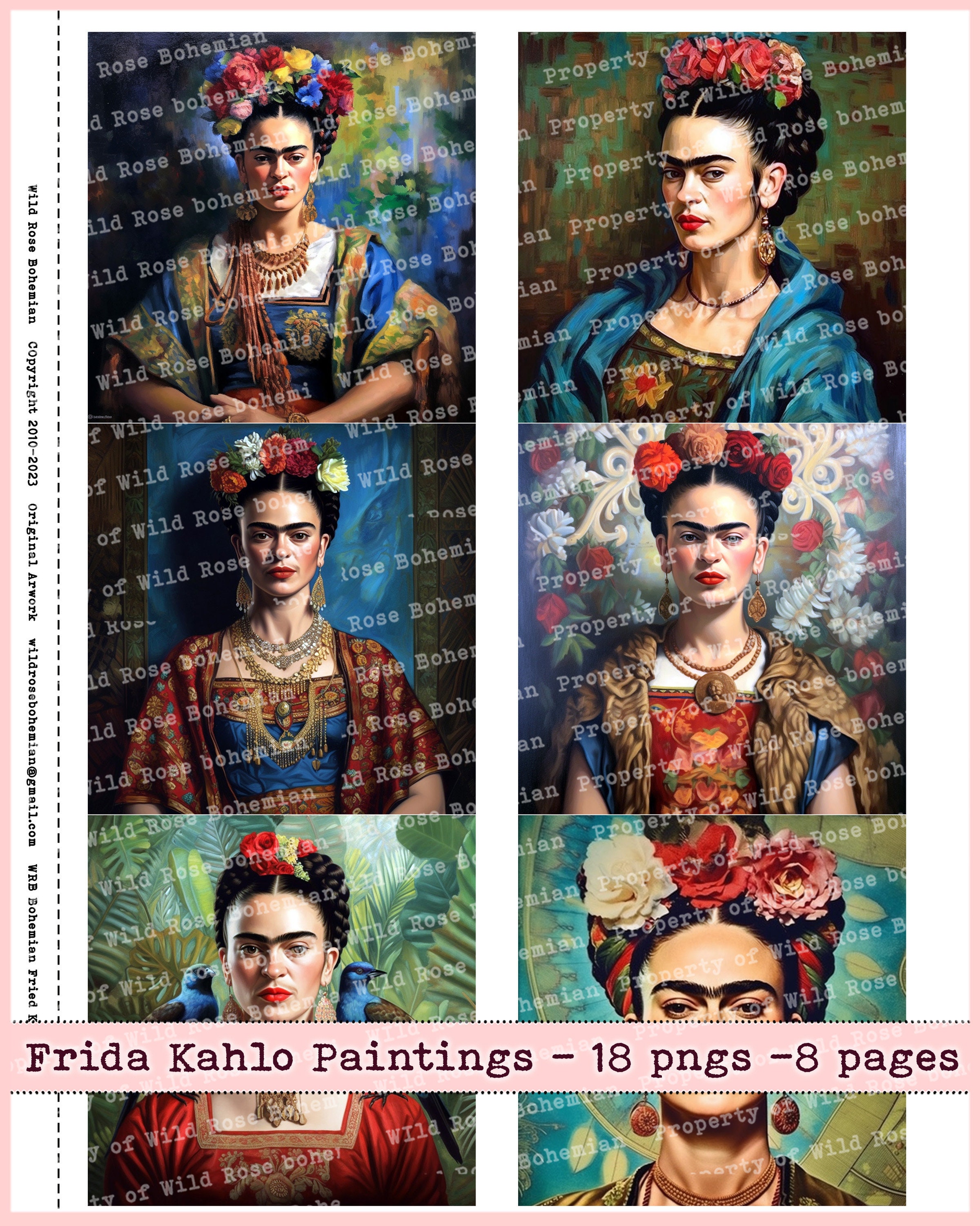 Frida Kahlo Bundle, Frida Kahlo Fussy Cuts, Frida Kahlo Paper, Huge ...