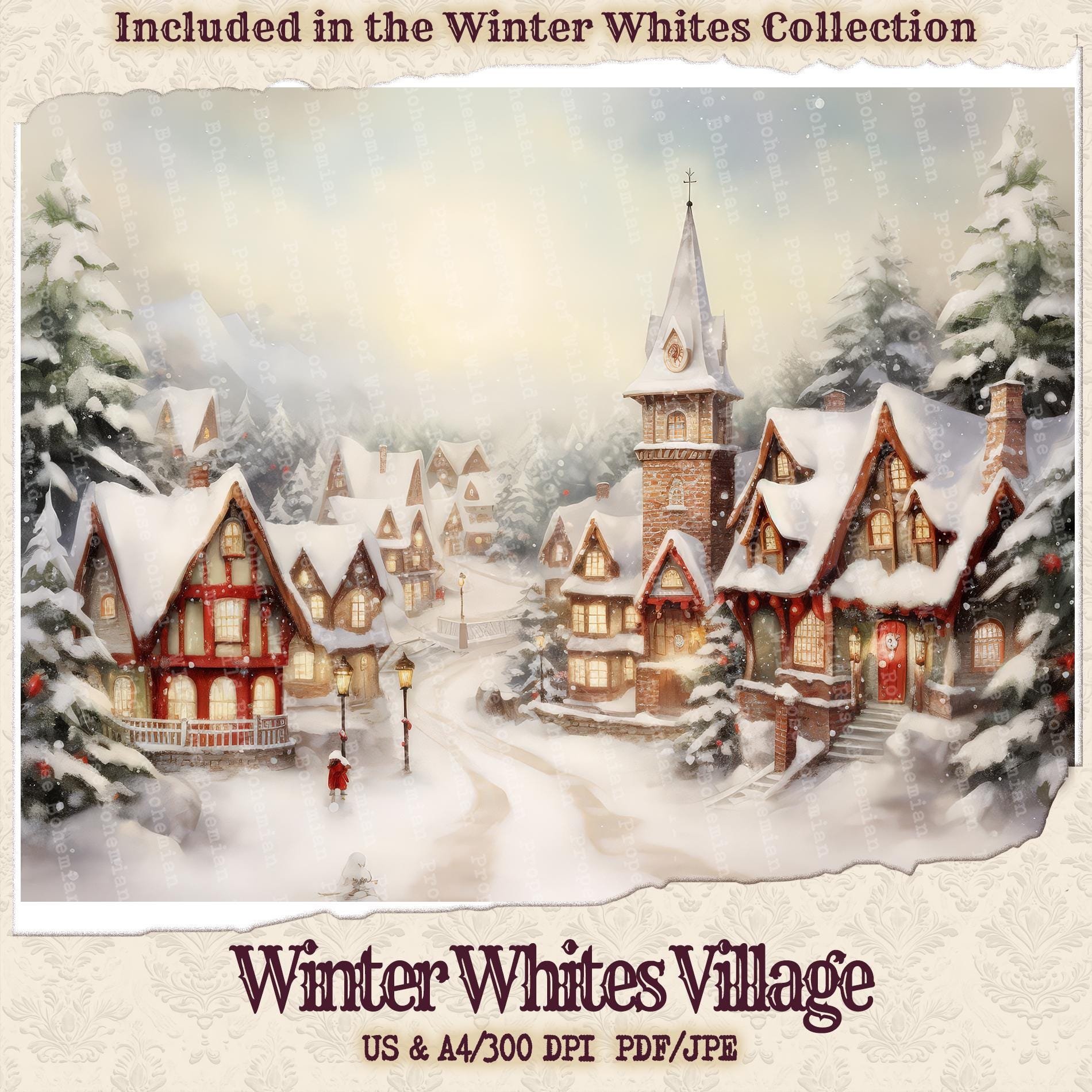 Winter Village Watercolor Paper: Snowy Christmas Junk Journal (PDF ...