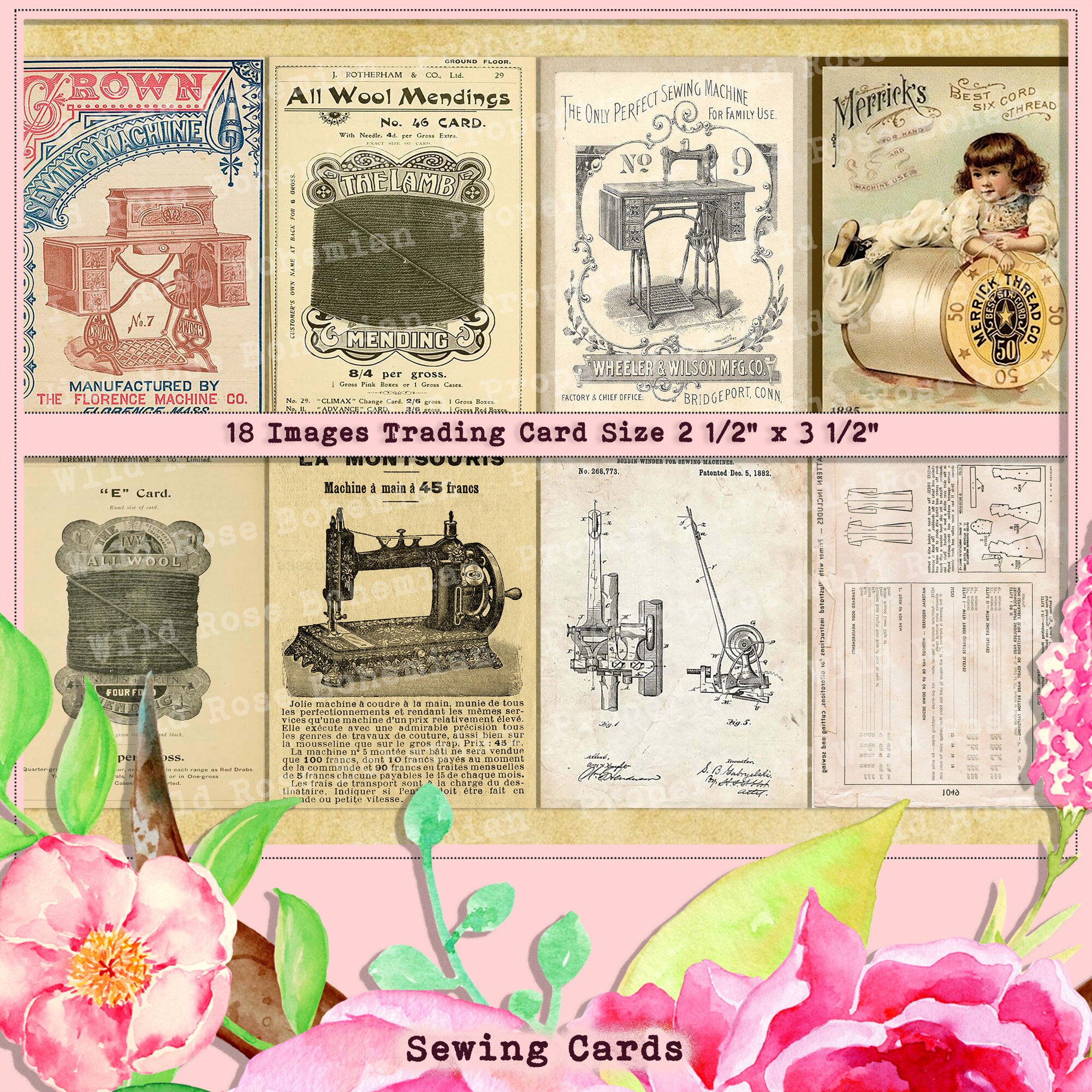Sewing Journal Cards Printable Vintage Ephemera ACEO Size with Fancy ...
