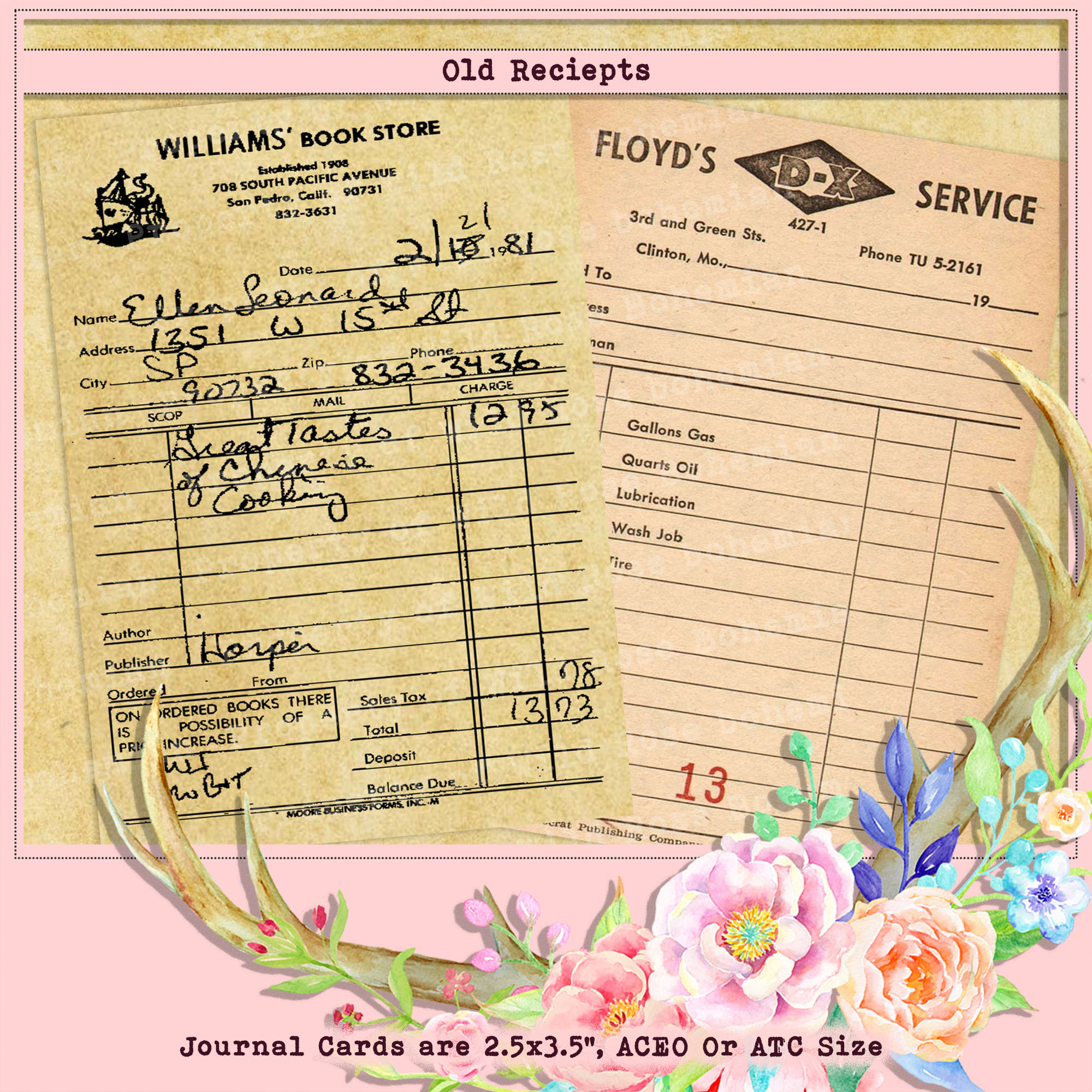 Vintage Ephemera Receipts Trading Cards, Printable Receipts, Antique ...