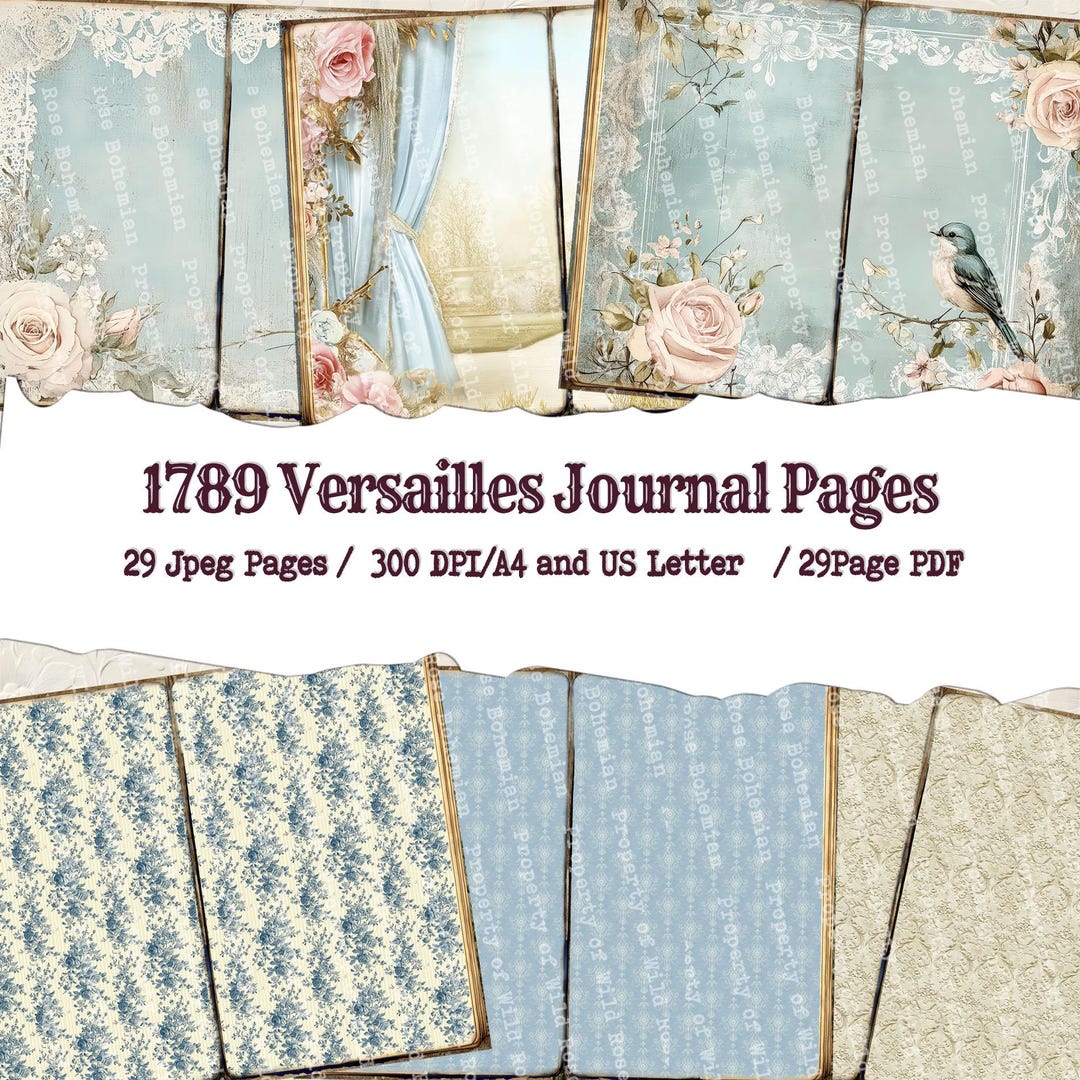 French Blue Cottagecore Journal Pages and Pritnable Art for Collage and ...