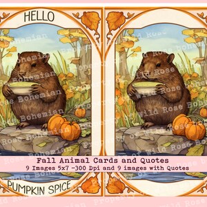 Fall Sentiments Printable Cute Animals, Fall Junk Journal Cards, Fall ...