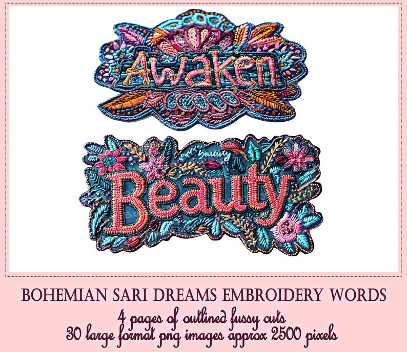 Bohemian Quote Words, Printable Embroidered Words Ephemera: Bohemian ...
