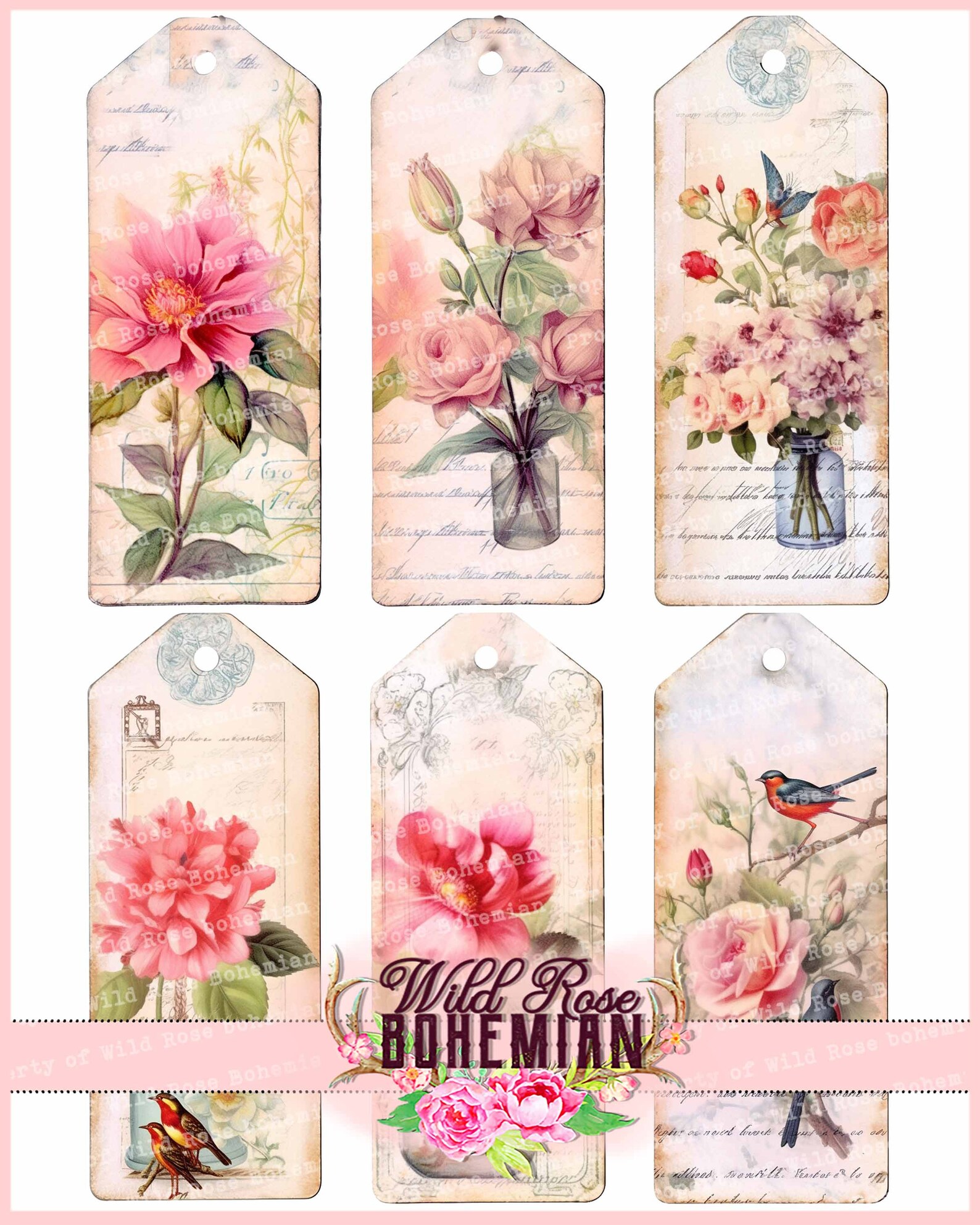 Vintage Floral Tags Junk Journal Ephemera Kit, Vintage Floral Tags ...