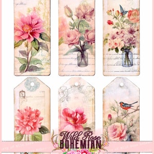Vintage Floral Tags Junk Journal Ephemera Kit, Vintage Floral Tags ...