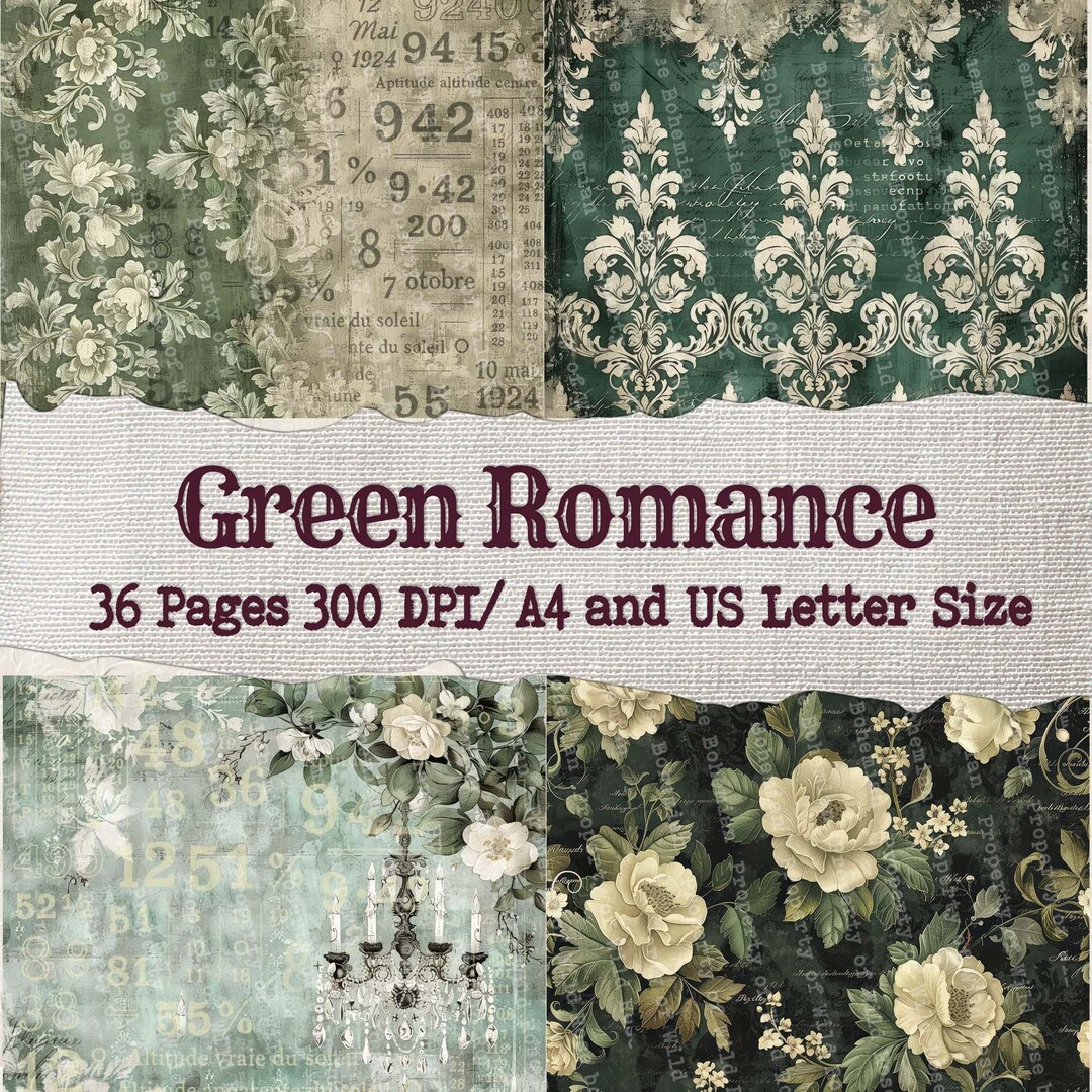 Floral Baroque Scrapbook Paper, Vintage Floral Wallpaper Sage Green ...