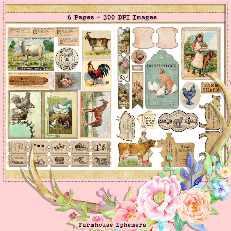 Farm Ephemera Printable, Farm Digital Collage Sheet, Vintage Farmhouse ...