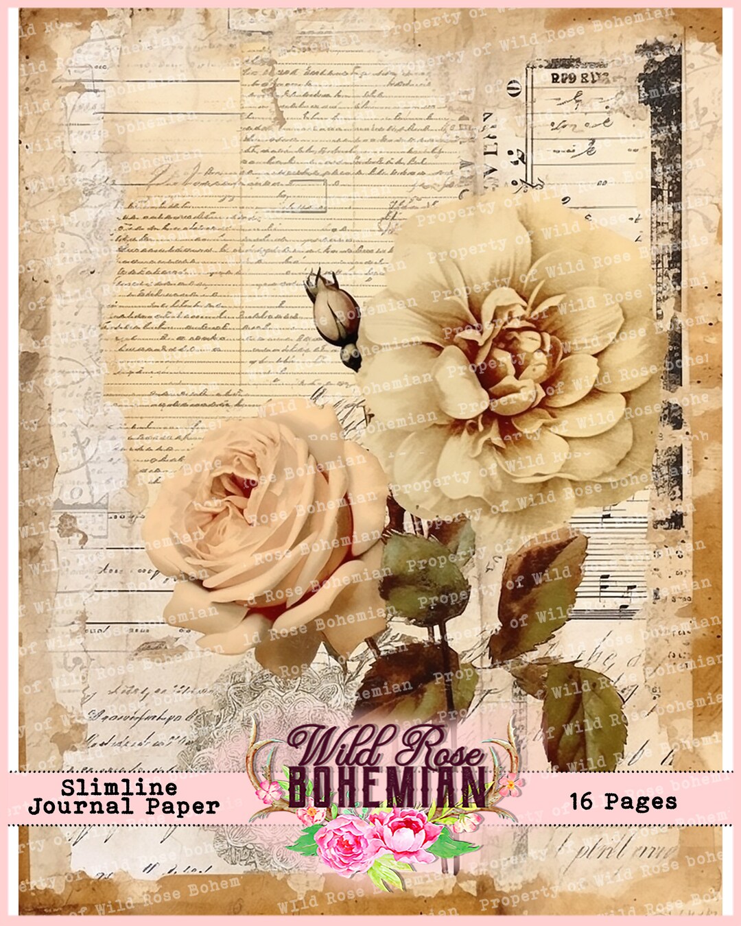 Farm Paper Slimline Journal Digital, Farmhouse Black Gingham and Rose ...