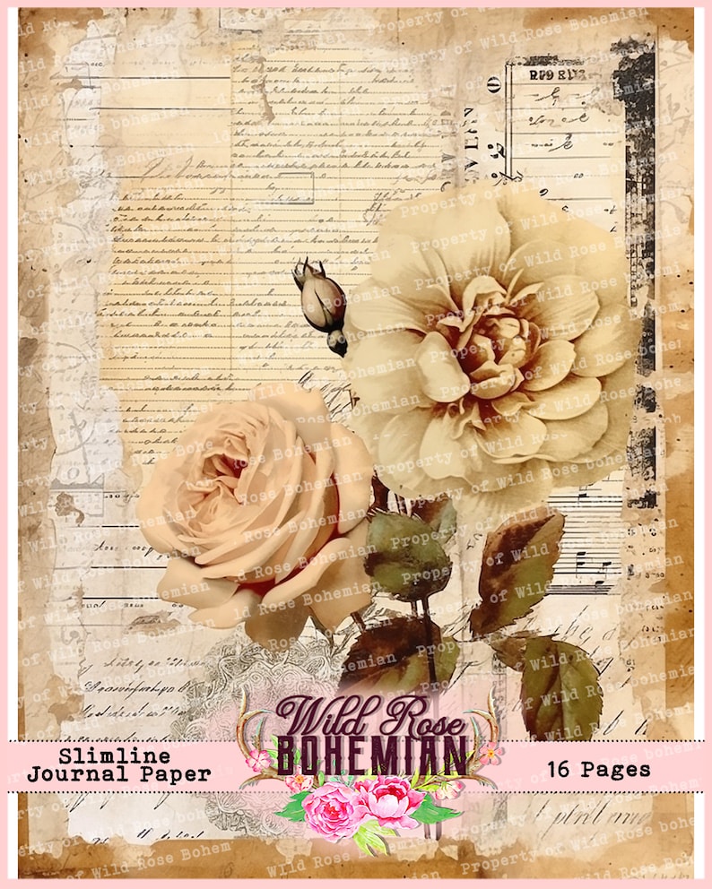 Farm Paper Slimline Journal Digital, Farmhouse Black Gingham and Rose ...