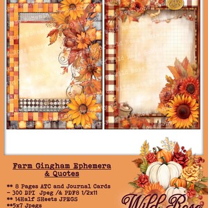 Farm Gingham Floral Paper and Ephemera, Farm Gingham Clipart, Autumn ...