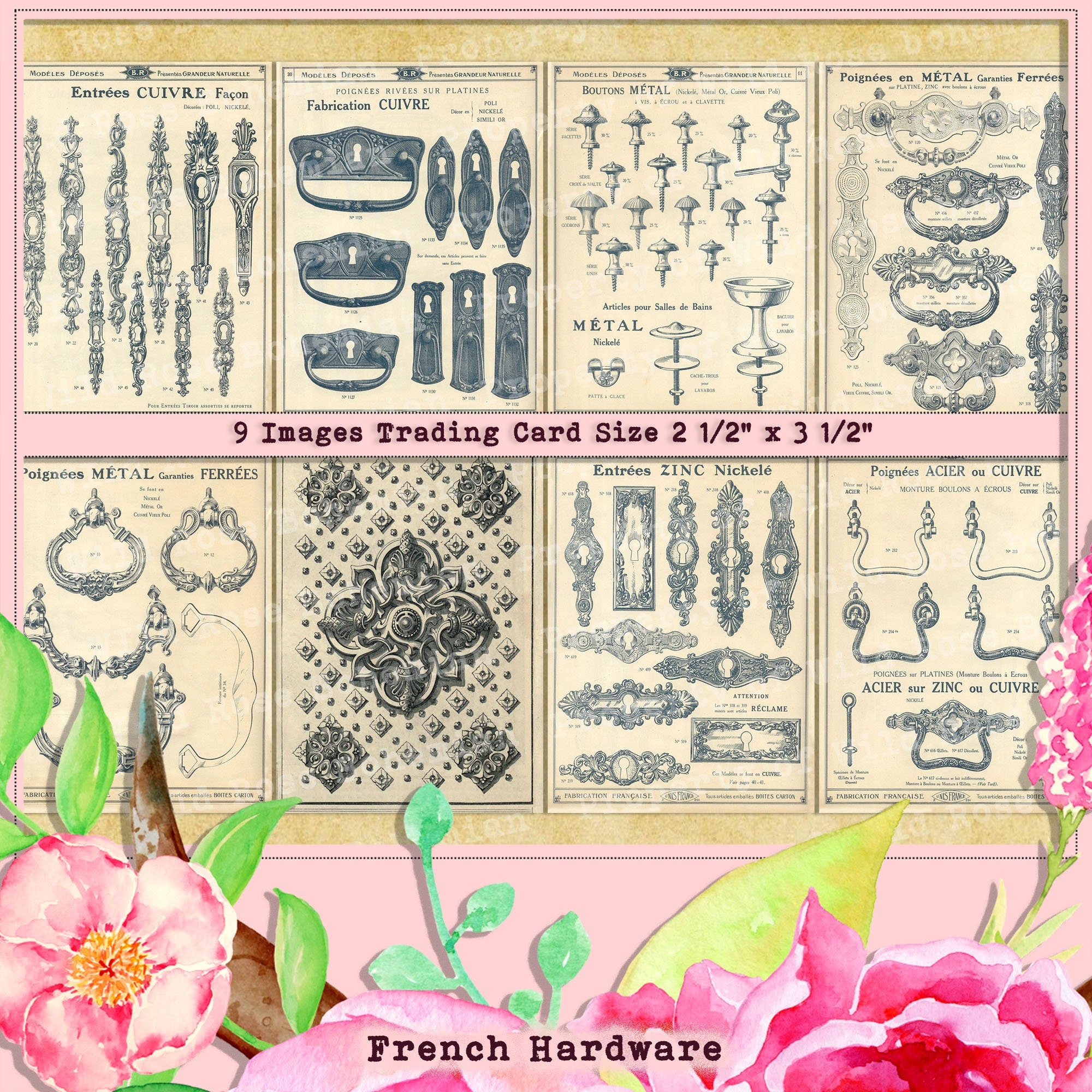 French Hardware Trading Cards, Junk Journal Kit, ACEO, ATC, Digital ...