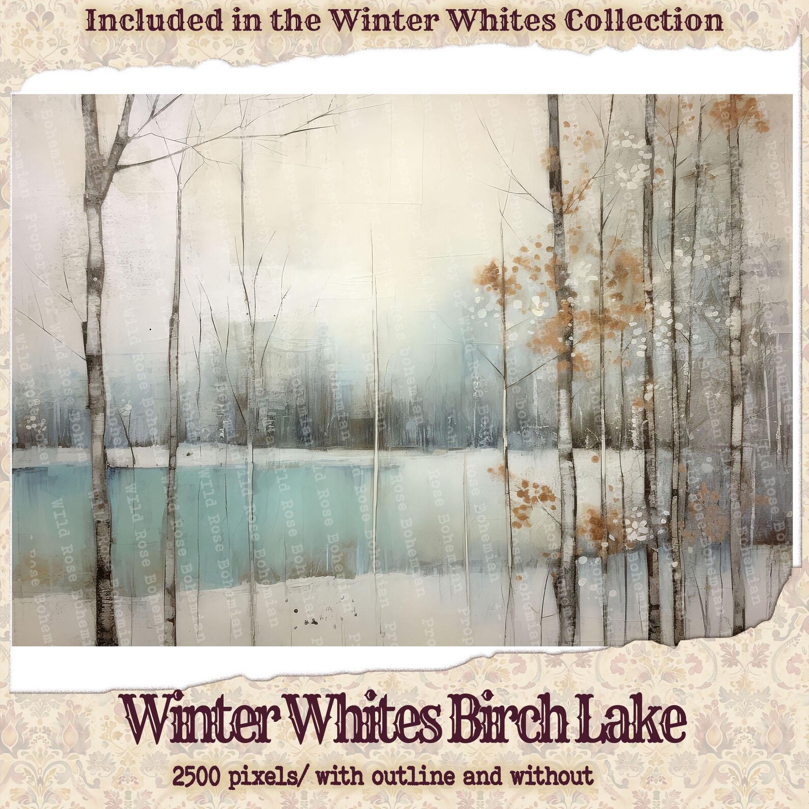 Winter Birch Lake Junk Journal Paper, Winter Scene, Forest Scene ...
