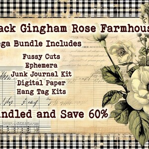 Farmhouse Hang Tags, Tag Kit, Black Gingham and Rose Grungy Poppy Tags ...