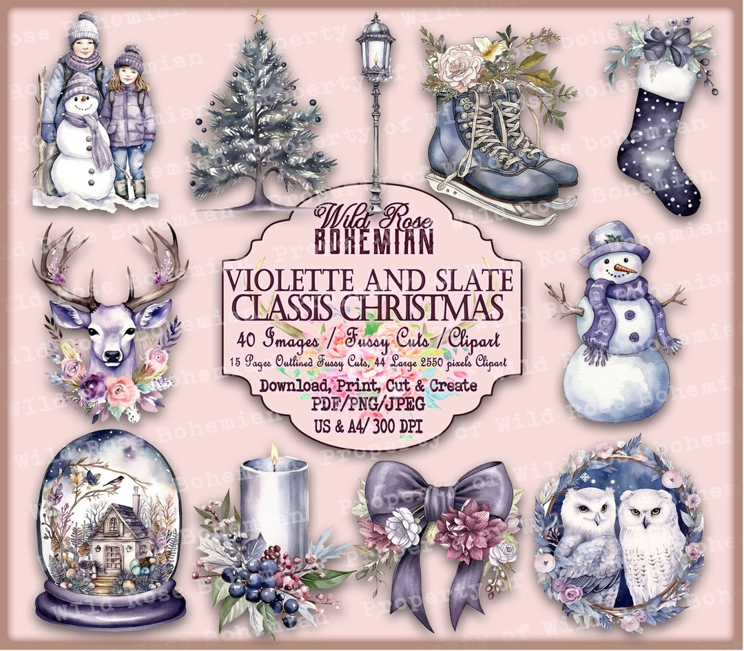 Christmas Clipart Mega Bundle: Purple Slate Winter PNG Files (digital ...