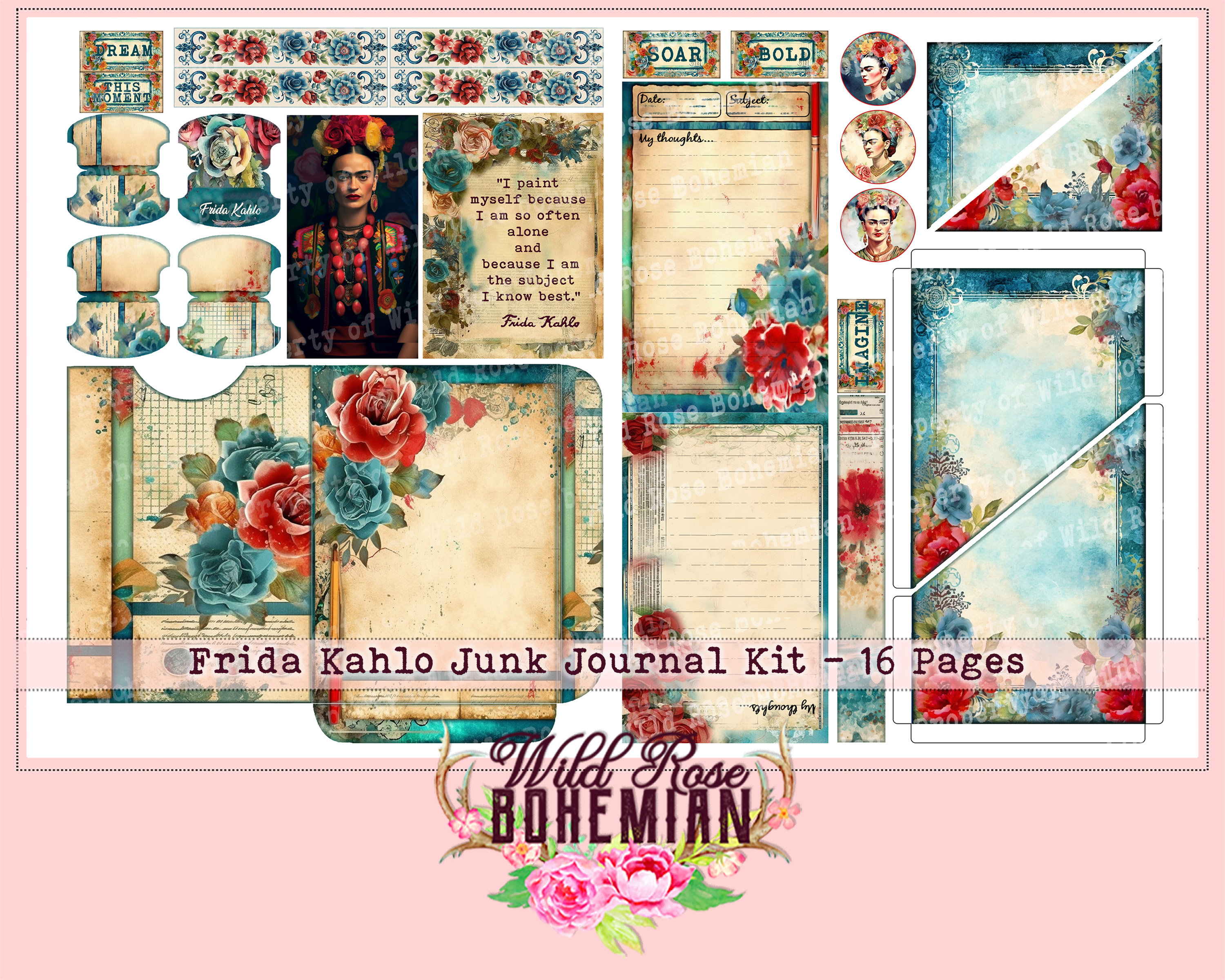 Frida Kahlo Junk Journal Kit, Frida Kahlo Printable Ephemera for ...