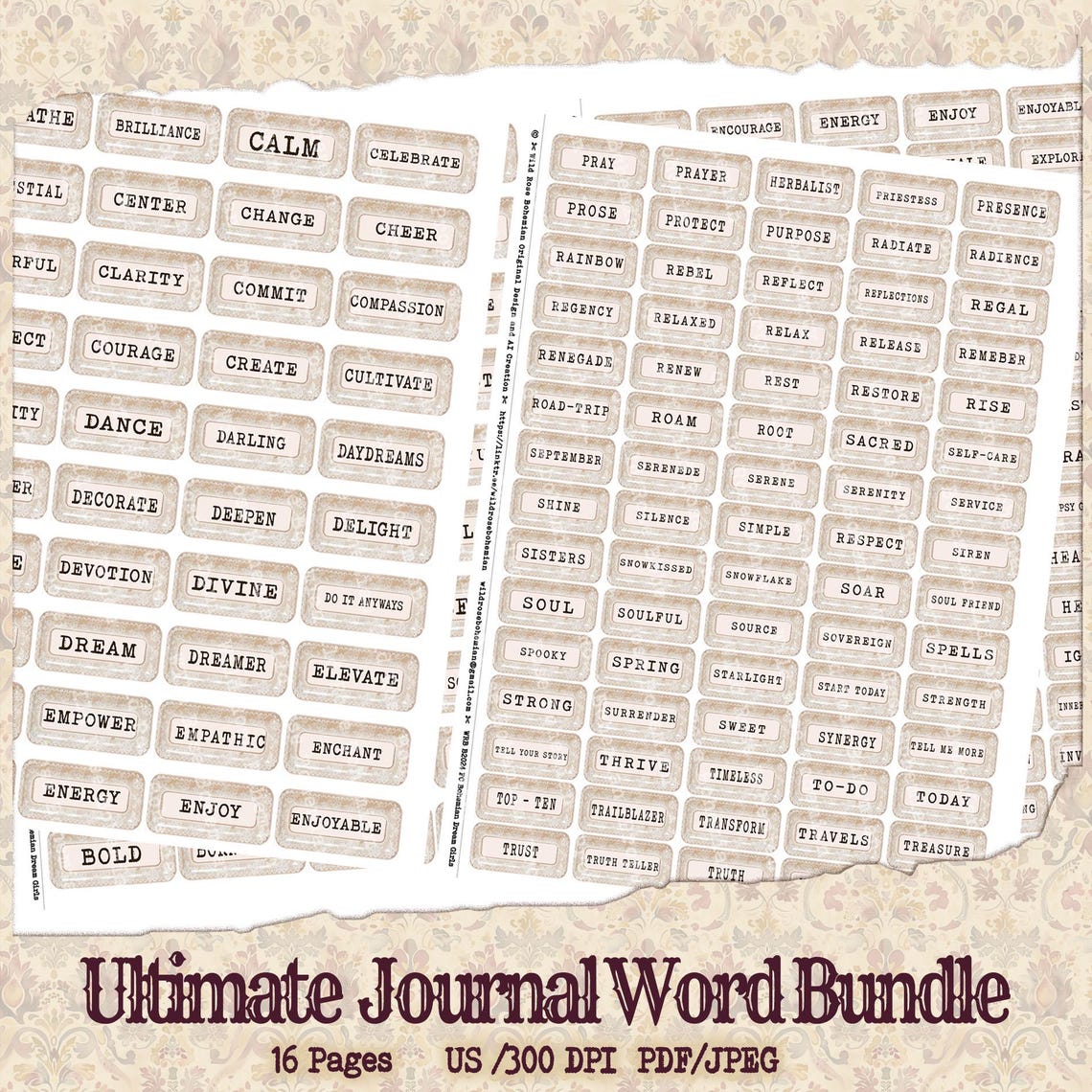 320 Vintage Word Sentiments Junk Journal Printable Sentiments, Collage ...