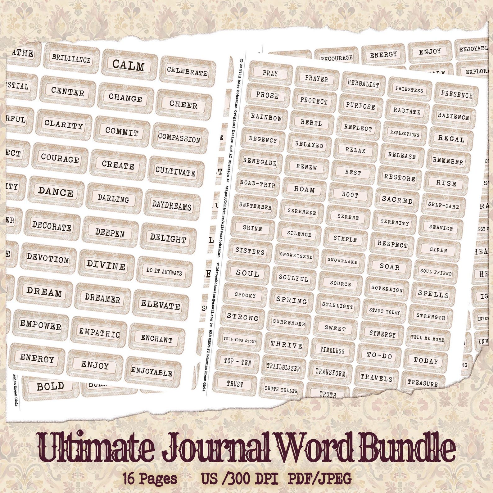 320 Vintage Word Sentiments Junk Journal Printable Sentiments, Collage ...