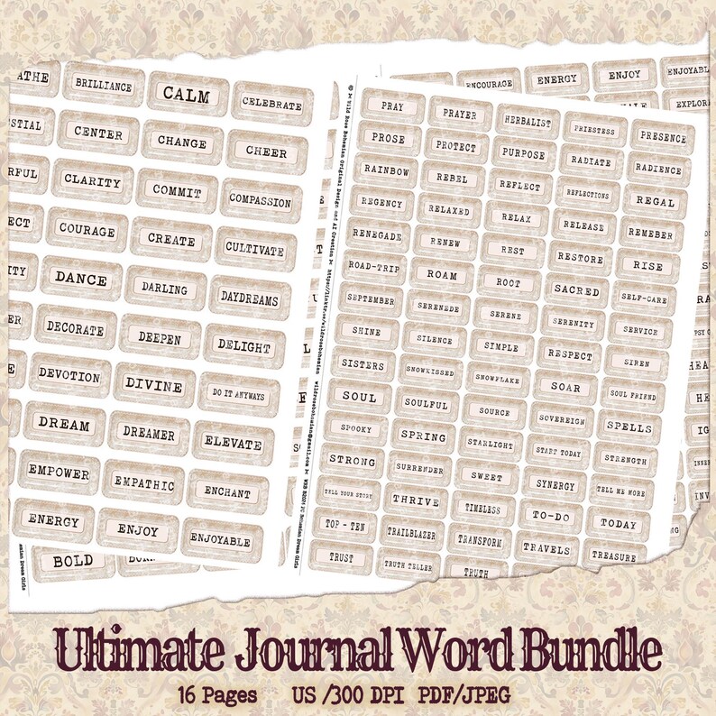 320 Vintage Word Sentiments Junk Journal Printable Sentiments, Collage ...