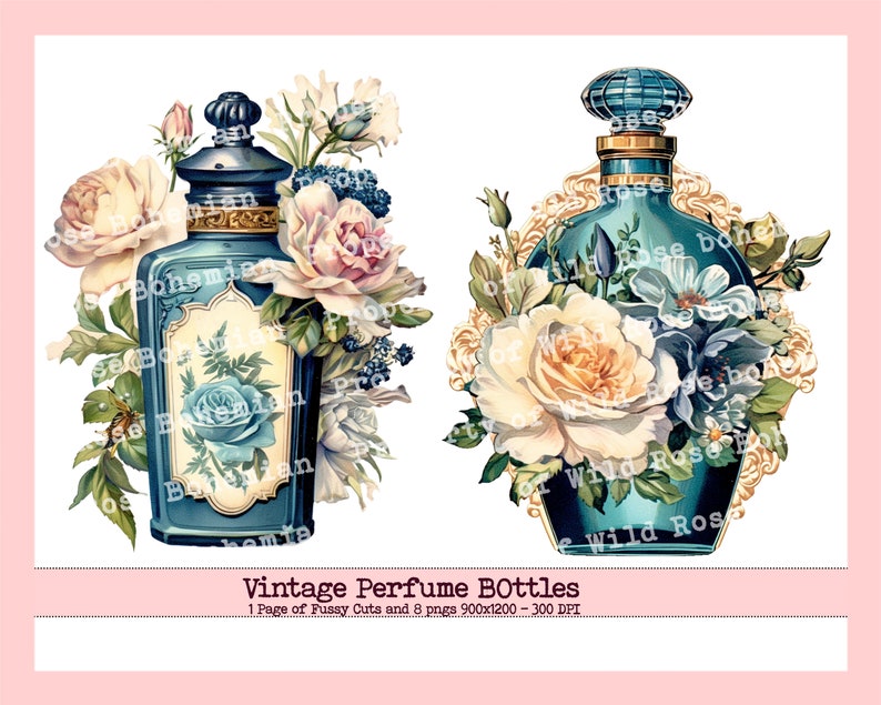 Vintage Perfume Bottles Png, Cottage Core Perfume Bottles, Vintage ...
