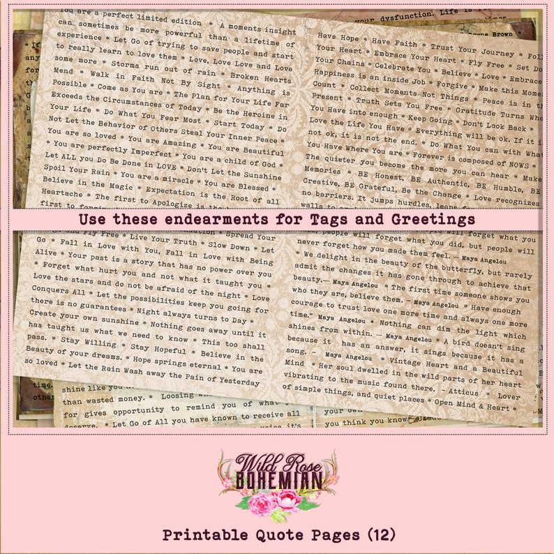 Printable Quote Pages, Journal Pages, Junk Journal, Kit, Printable ...