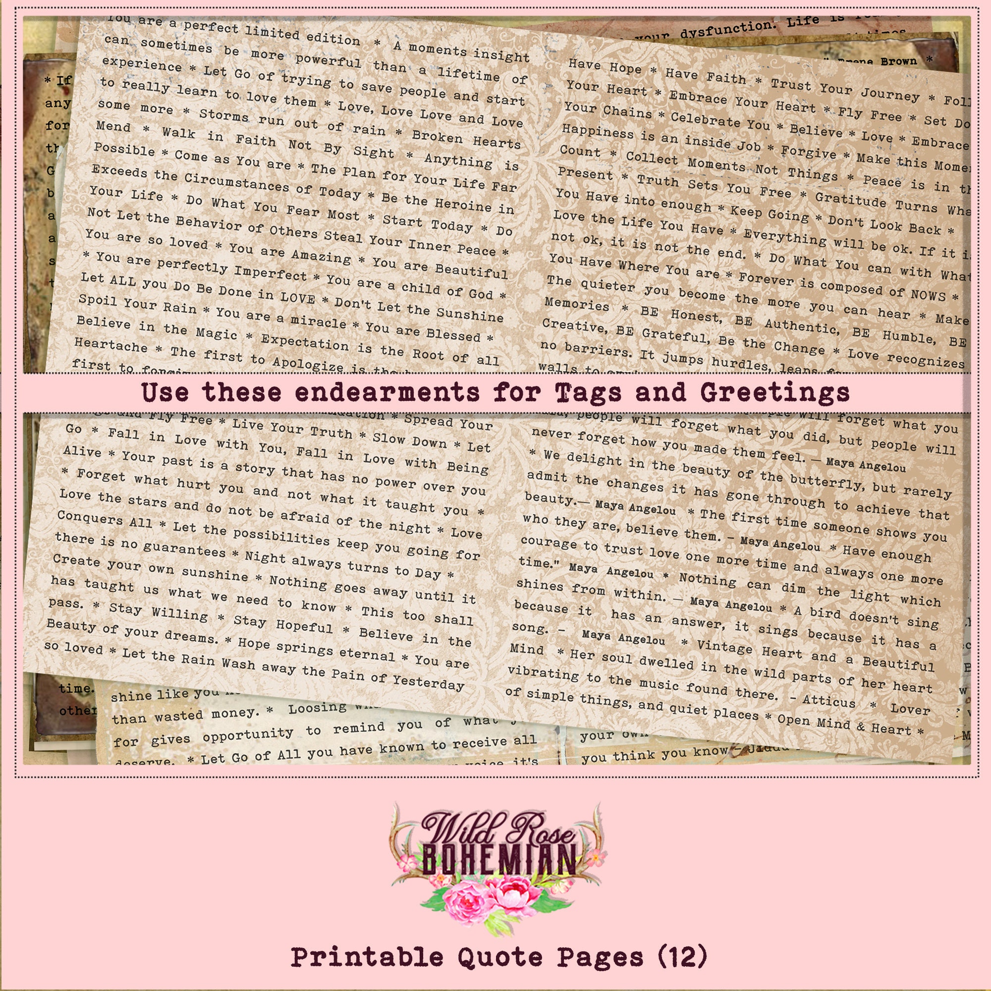 Printable Quote Pages, Journal Pages, Junk Journal, Kit, Printable ...