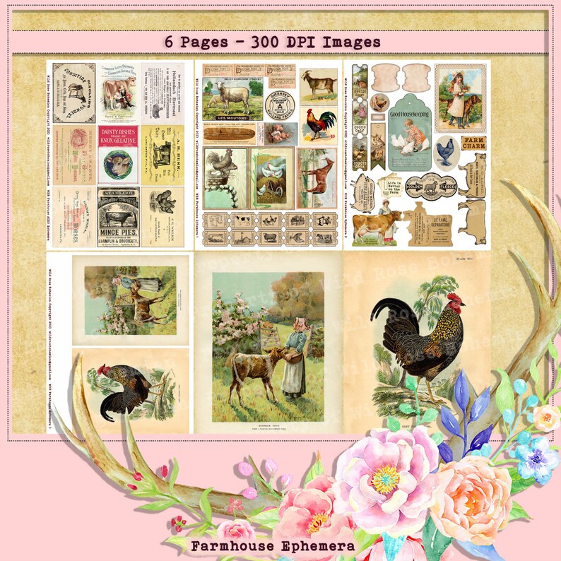 Farm Ephemera Printable, Farm Digital Collage Sheet, Vintage Farmhouse ...