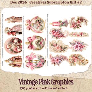 Pink Christmas Clipart: Vintage Victorian PNG Vintage Christmas Fussy ...